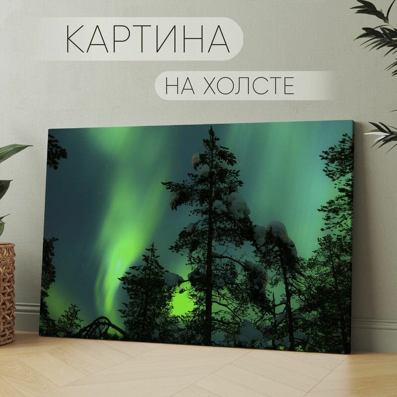 Картина на холсте Северное сияние Яркий пейзаж (18) 20х30 см