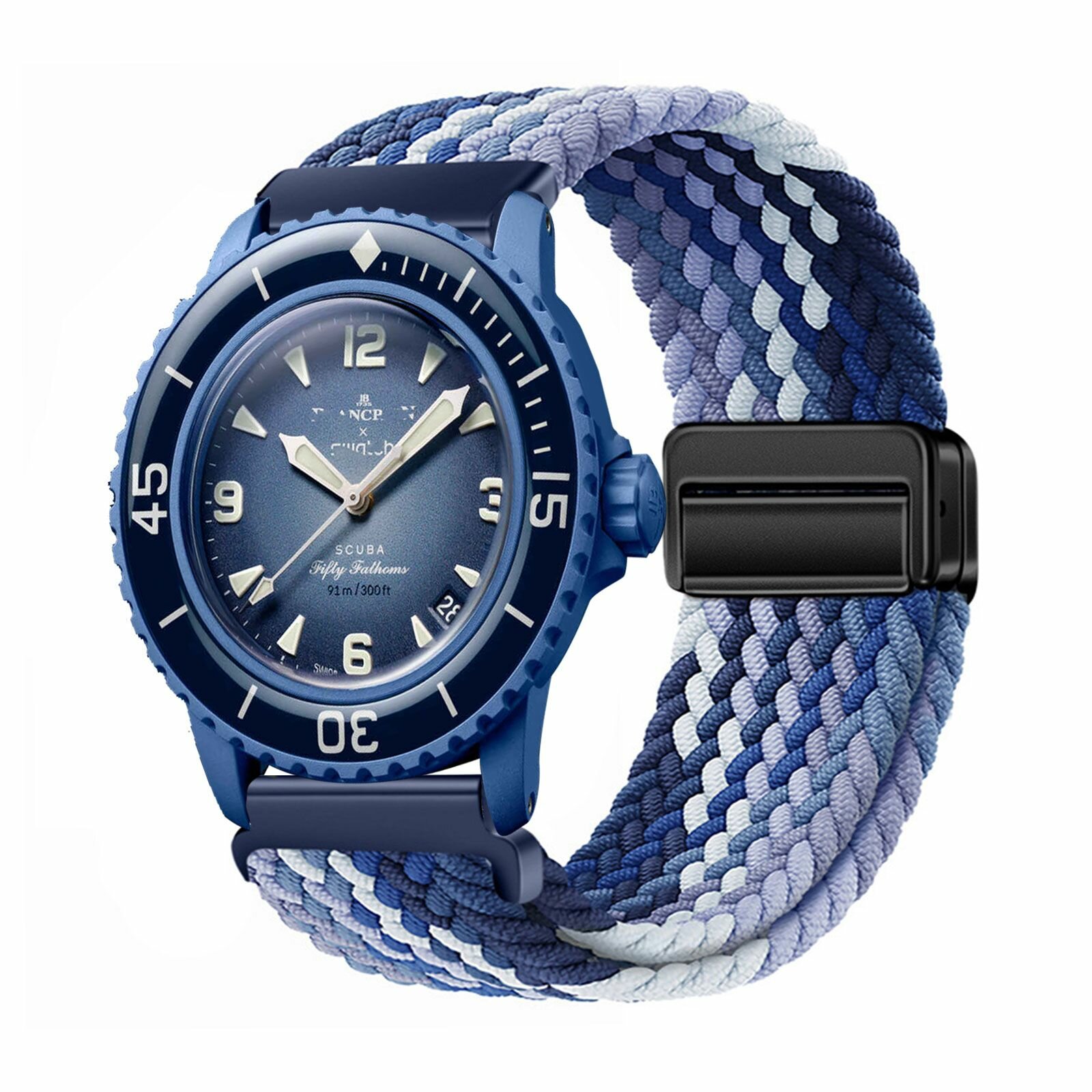 Эластичный тканевый ремешок с магнитной застёжкой для Blancpain X Swatch, вентилируемая сетка