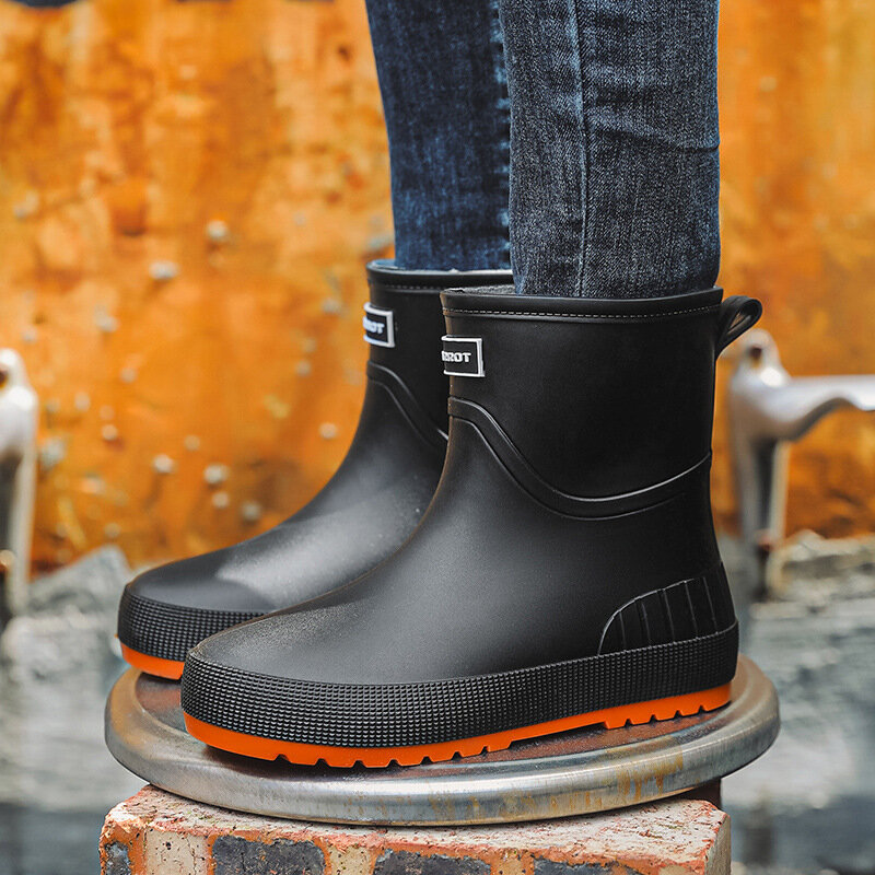 Модные женские резиновые сапоги, нескользящие водонепроницаемые туфли до середины икры, женские сапоги для воды, резиновые сапоги, женские короткие резиновые туфли.