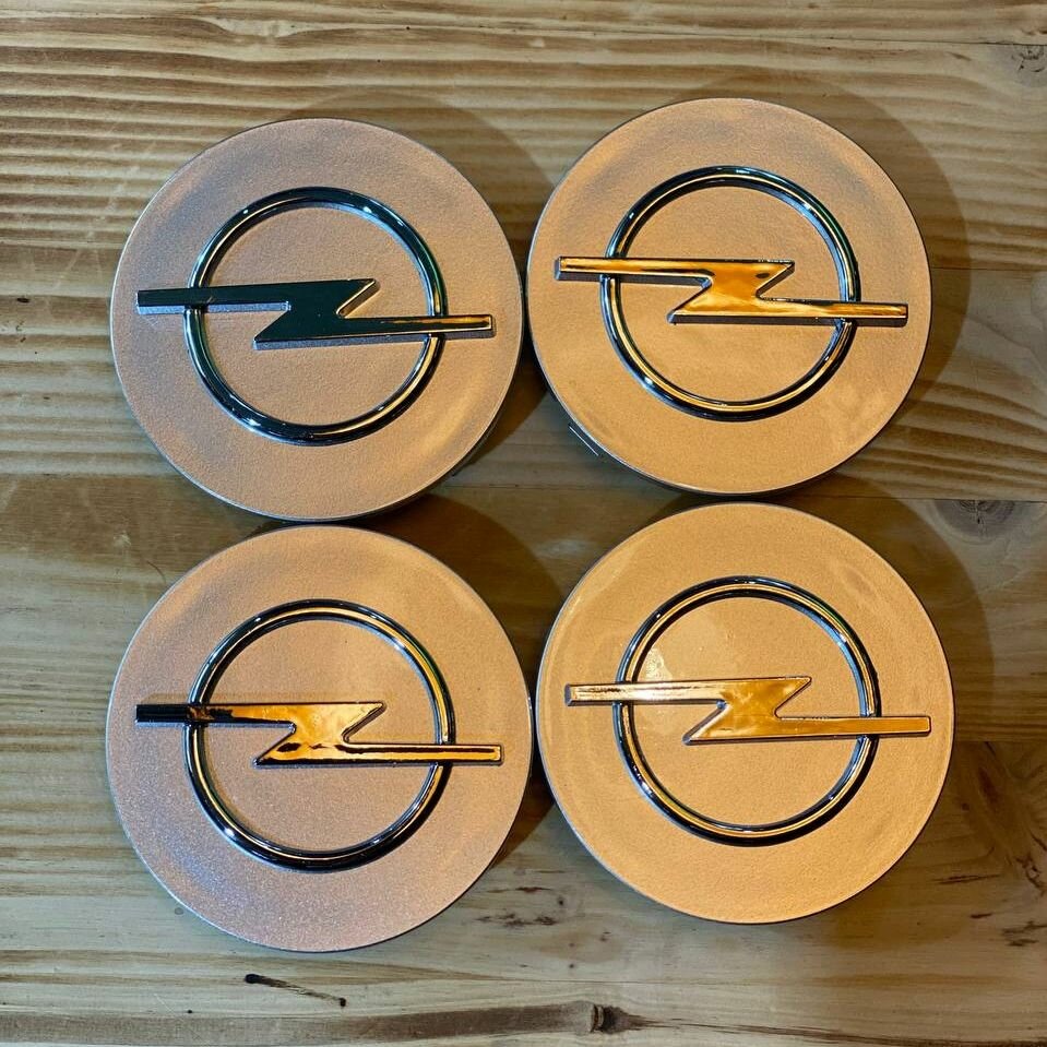 4шт, 64мм, Колпачки заглушки Опель Opel на центральное отверстие (ступица) литых дисков серебристый