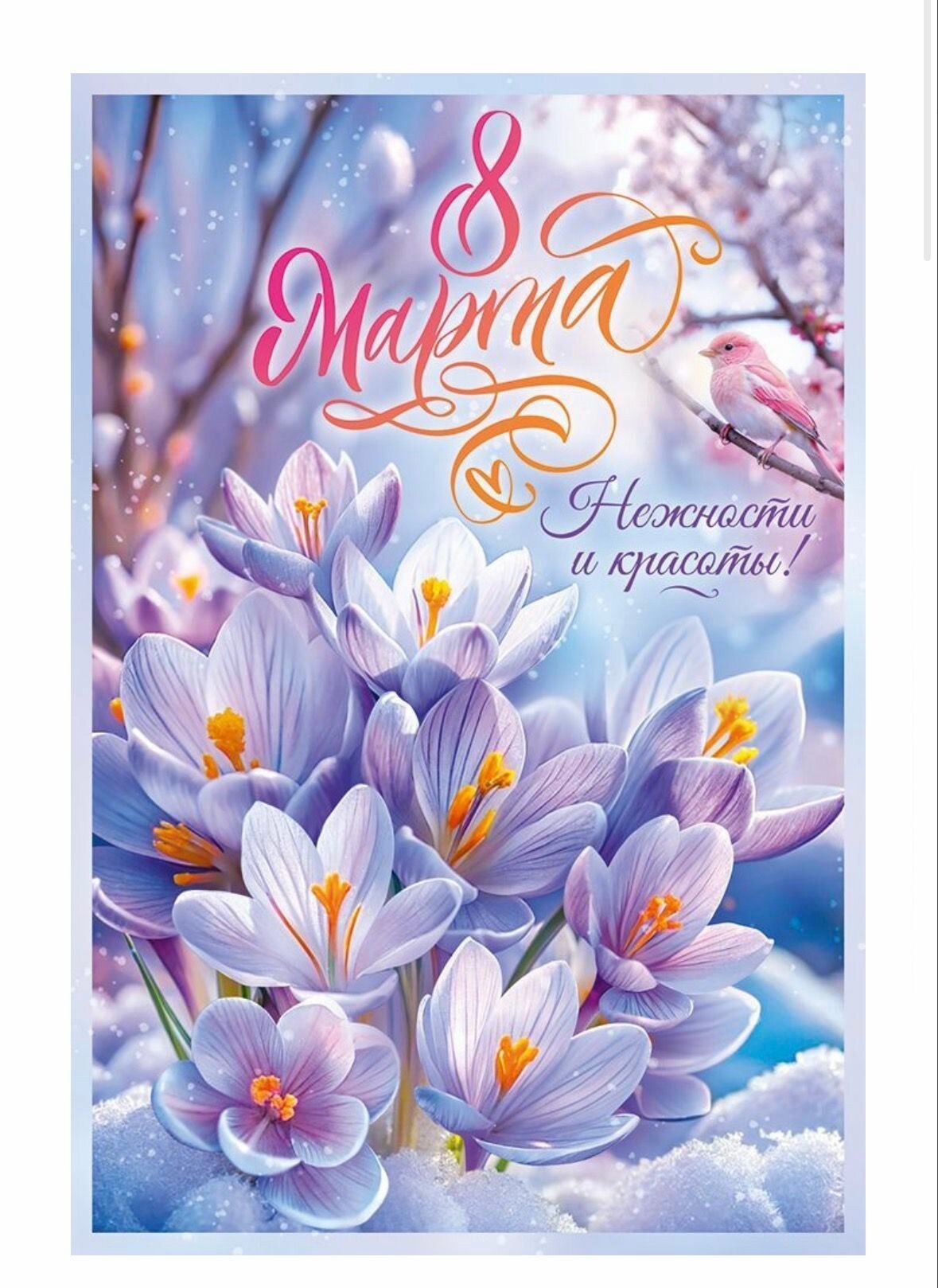 Открытка на 8 марта, Нежности и красот, 12,2*18,2 см