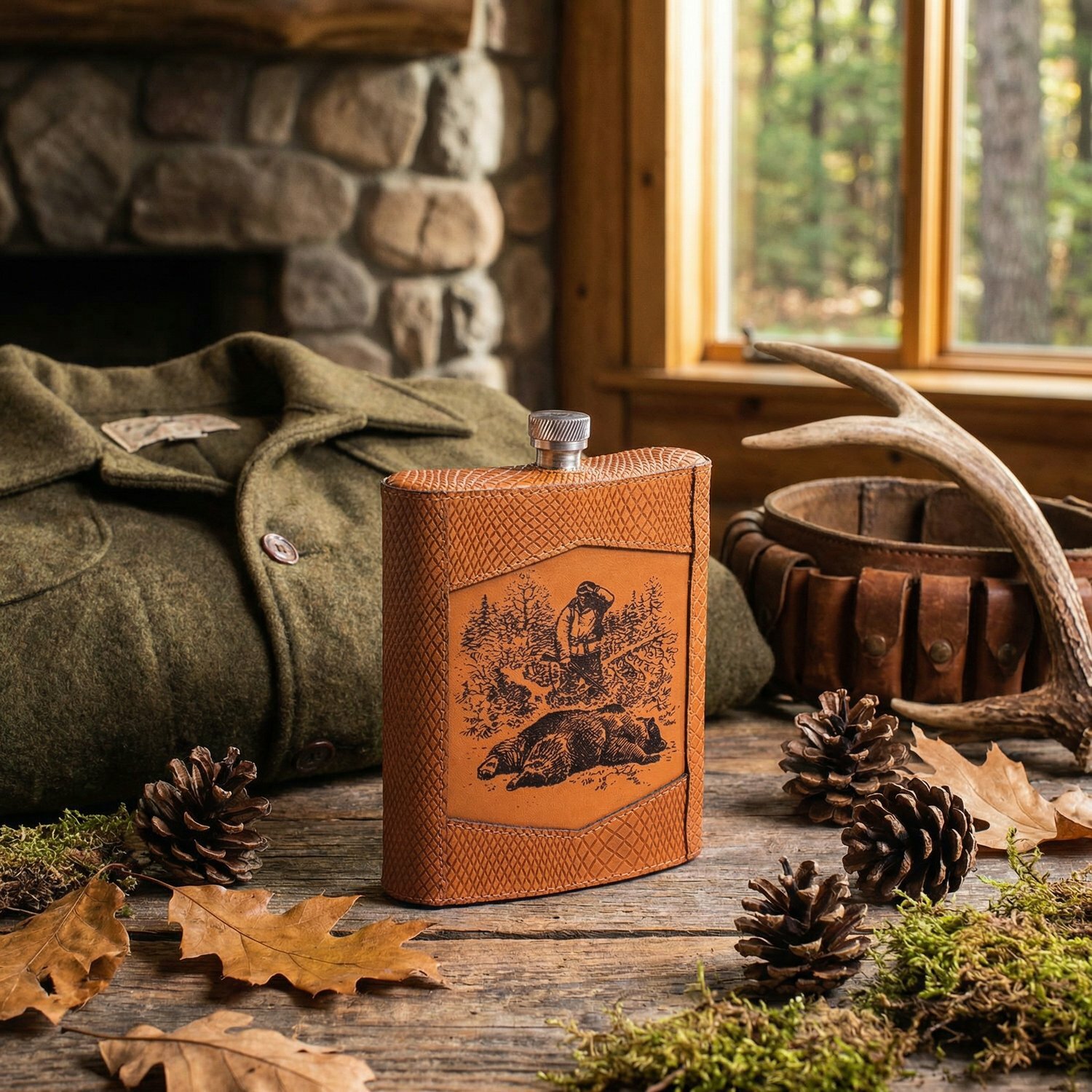 Фляга походная 0,5л, обтянутая натуральной кожей 534ФК