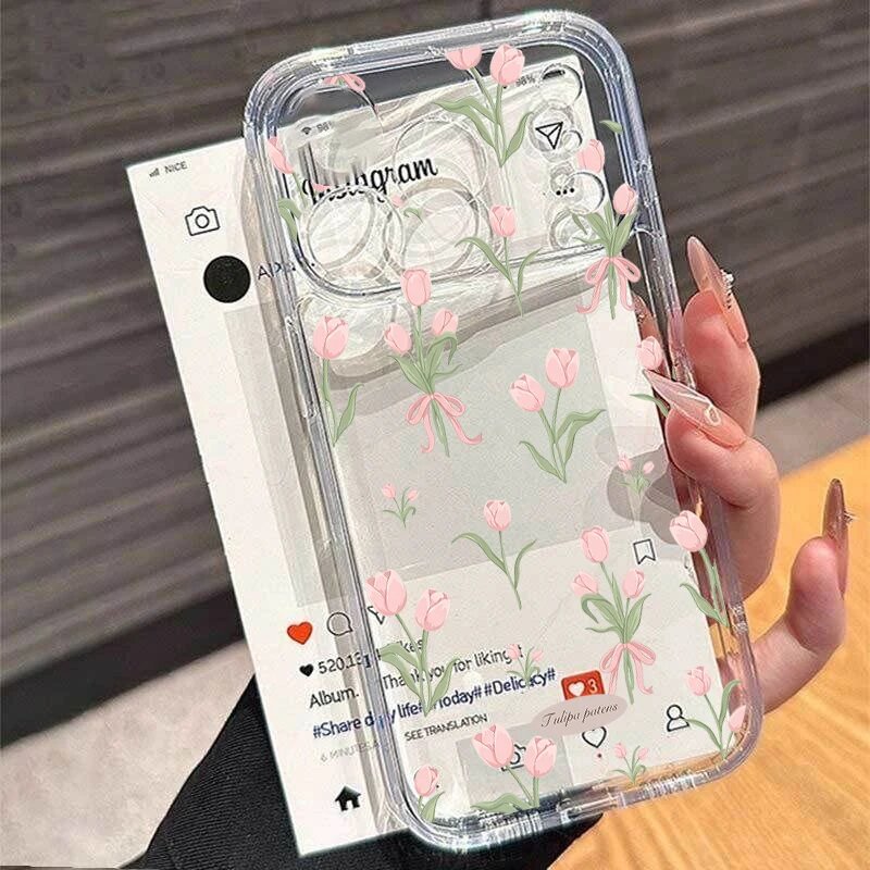 Flower Phone Case For IPhone 17 Cases IPhone 16 15 Pro Max 11 13 14 Pro Max Plus 17 Air 12 Mini 16E Clear TPU Cute Leaves Cover