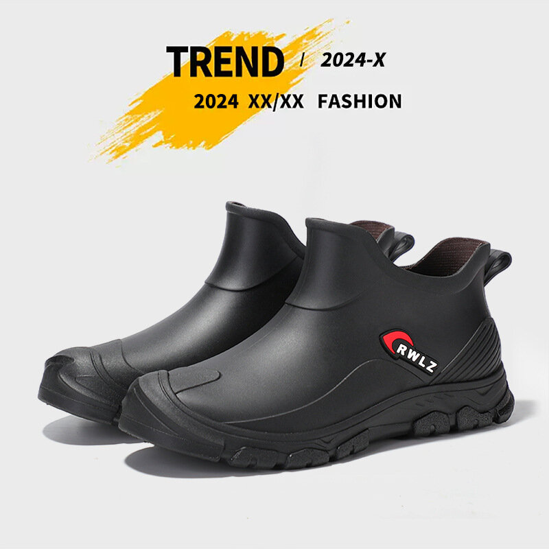 Резиновые сапоги, теплые зимние сапоги на флисовой подкладке, короткие мужские водонепроницаемые туфли, модные резиновые сапоги, городские забродные туфли без шнурков. Размер обуви. EU:43