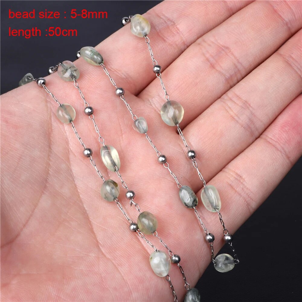 Серьги из пренита, 50 см, серебряный, 5-8 мм