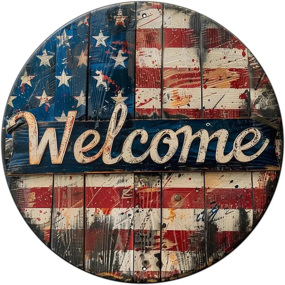 Круглый тин-сайн с флагом США, 20см
