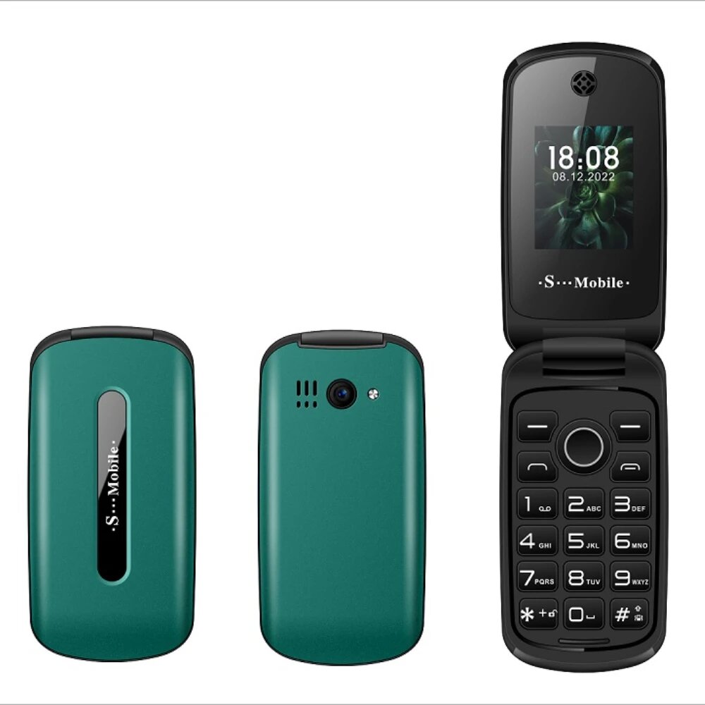 Зеленый складной телефон S Mobile с кнопками