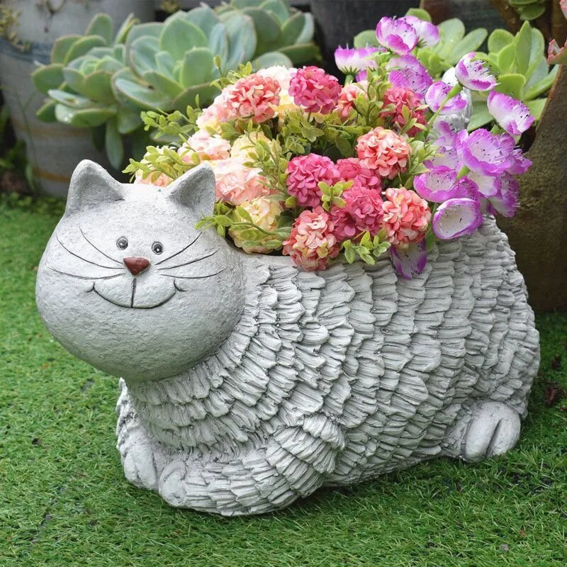 Вазон в виде кота, 1 шт, серый цвет, для дома, бетонный, напольный вазон для цветов