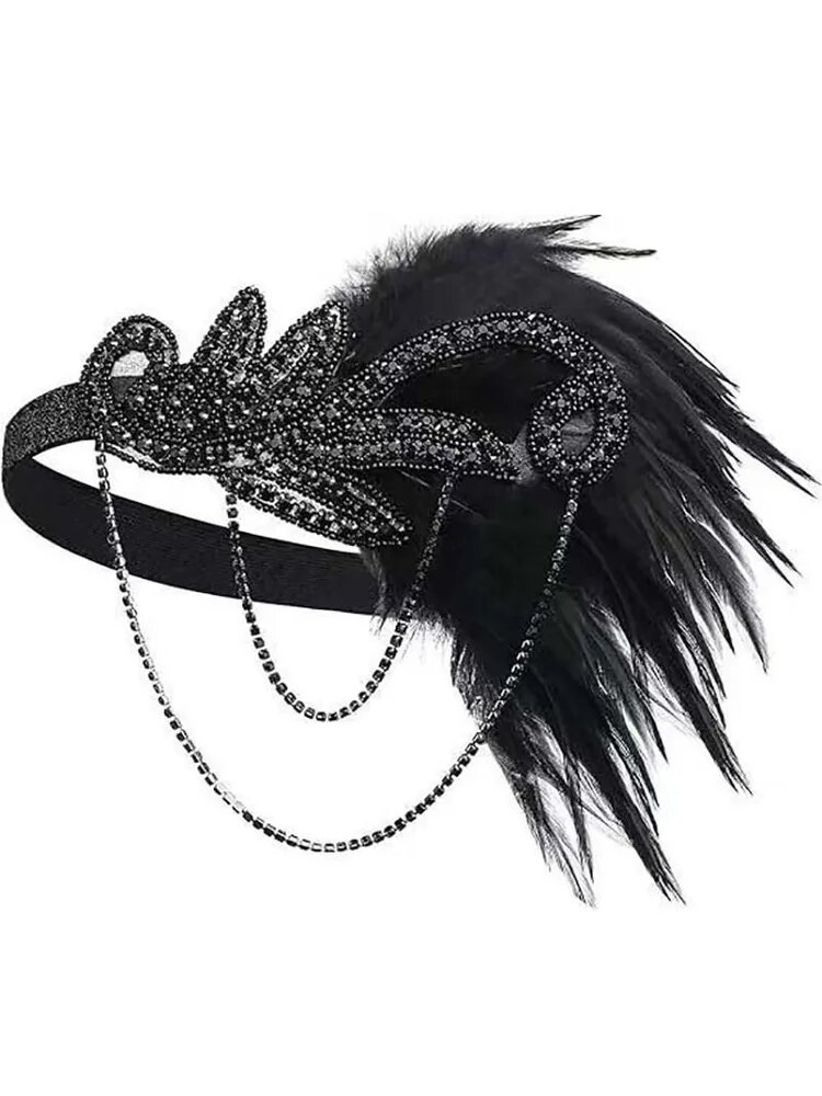 Повязка с пером и стразами для вечеринки в стиле 20-х годов, Казино, Великий Гэтсби и Чикаго