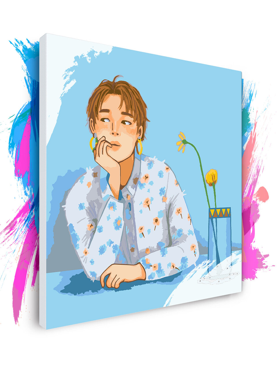 Картина по номерам на холсте BTS Чимин с цветочками, 40 х 40 см