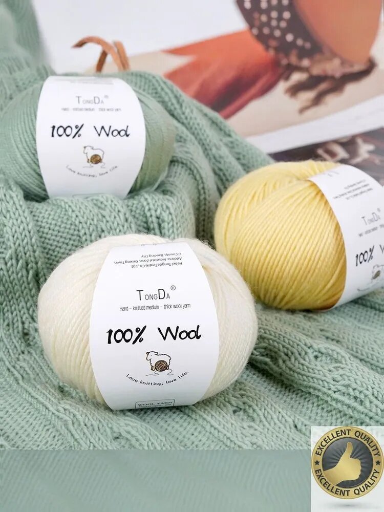 Пряжа для вязания TONGDA 232 Зеленый Серый 100% Wool, для ручной работы, 1 моток, толстая шерсть