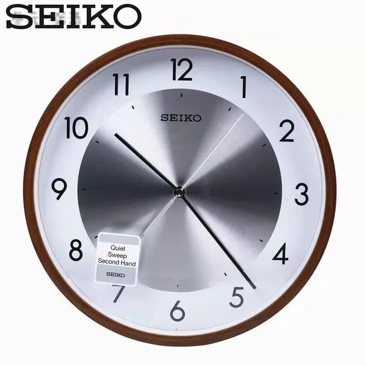 Seiko Настенные часы с плавным ходом, 30 см x 30 см, коричневый корпус, кварцевые