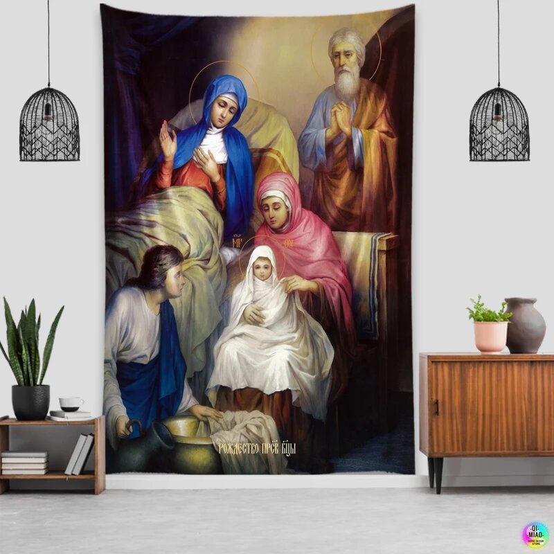 Гобелен Синий Рождественский с Иисусом 90x75cm
