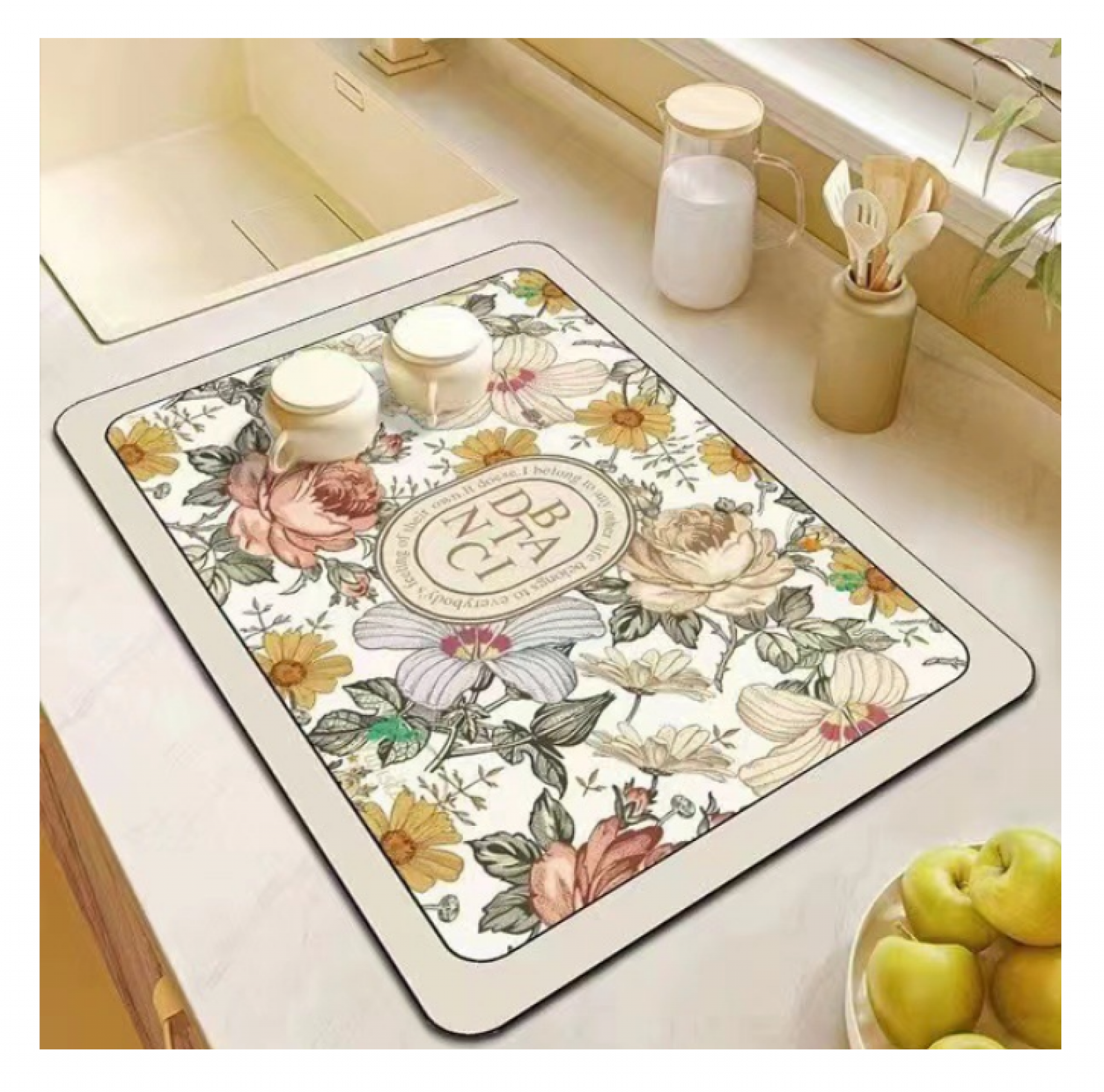 Коврик для сушки посуды MyPads с цветочным принтом, влаговпитывающий, нескользящий