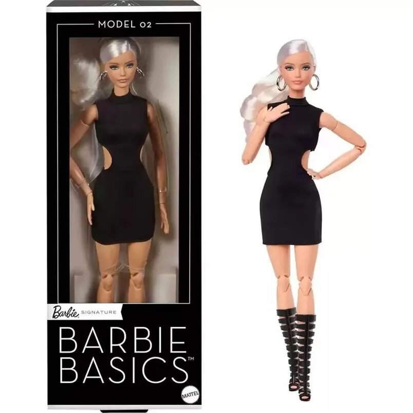 Базовая модель Barbie Basics 02 JBH71 - коллекционная кукла в черном платье, 14.6 см