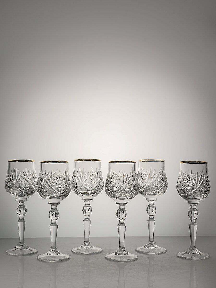 Хрустальные рюмки на ножке 60 мл. набор 6 шт. Неман 7841-900/851, отводка золотом