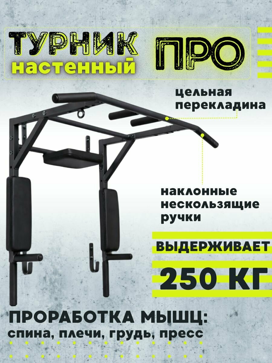 Турник-брусья-пресс (3в1) настенный, цвет графит / серия про