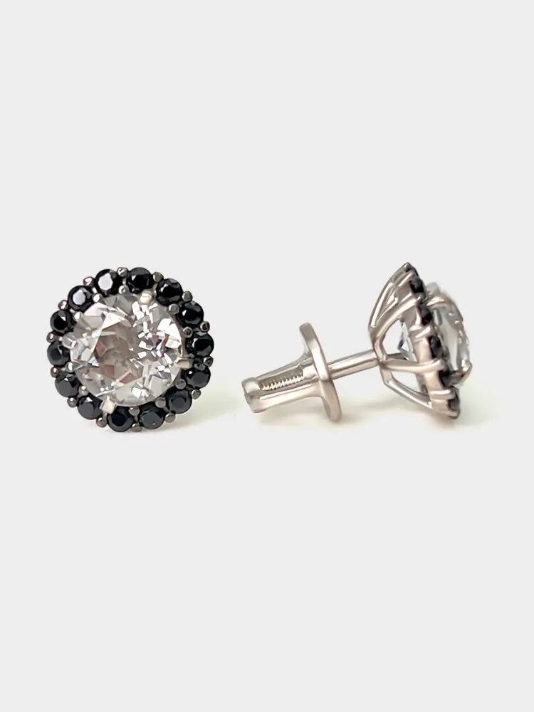 Серьги пусеты, серебро, 925 проба, родирование, чернение, шпинель, горный хрусталь