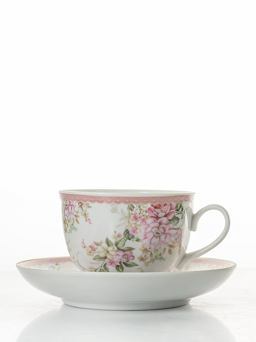 Пара чайная фарфоровая 275 мл. Ф. Гранатовый "Летний сад" Дулёвский фарфоровый завод