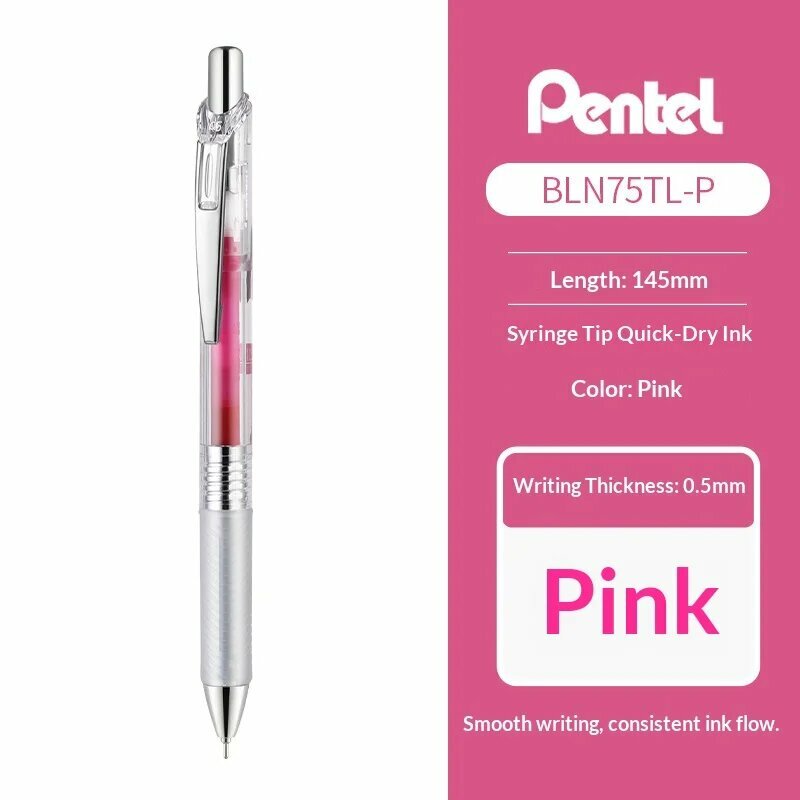 Ручки Pentel EnerGel Inkfree: выдвижные, эстетичные, с прозрачным корпусом, на водной основе, разноцветные чернила, японские канцелярские товары