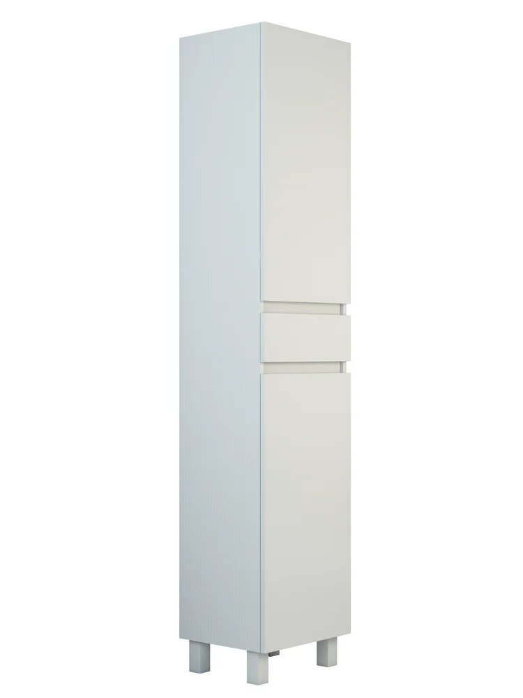 Шкаф-пенал для ванной Emmy Морган 40 R с бельевой корзиной, напольный, 40 см, белый, глянцевый, с ящиком, с дверками, из МДФ