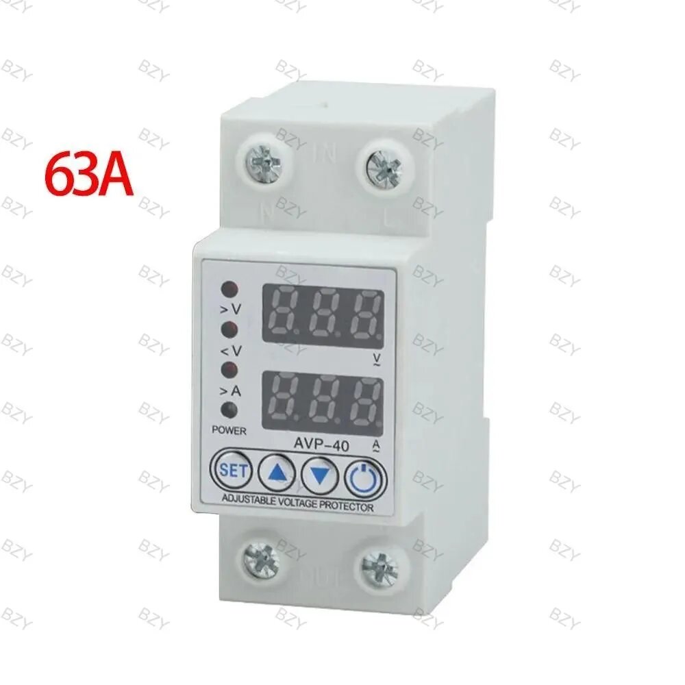 Универсальный реле напряжения 63а(Регулируемый порог напряжения/тока) однофазное , Автоматический сброс