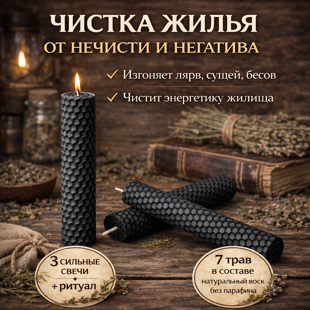 Свечи магические из вощины Чистка Жилья от Нечисти и Негатива