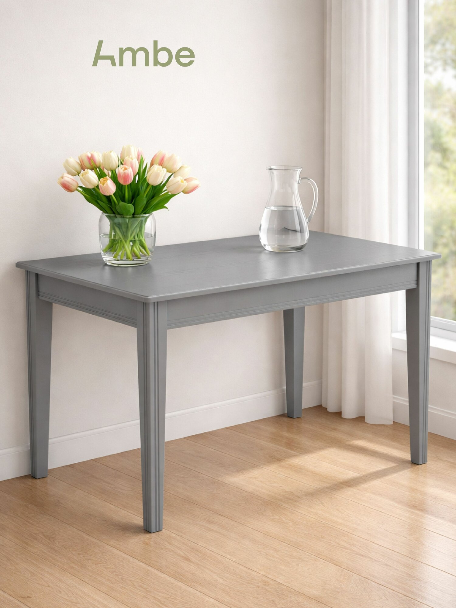 Ambe Стол кухонный обеденный деревянный раздвижной Таурус 135(185)х80 Серый