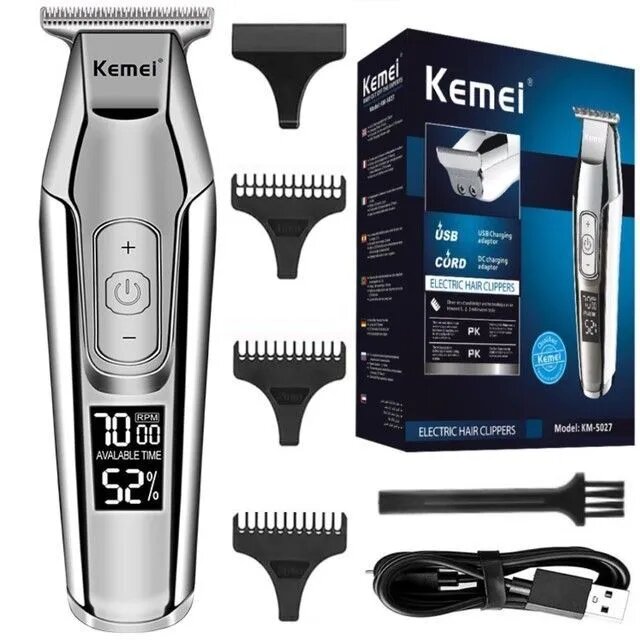 Kemei Триммер Машинка для стрижки волос Kemei с регулируемой скоростью светодиодный дисплей многофункциональный USB G04D, кол-во насадок 4