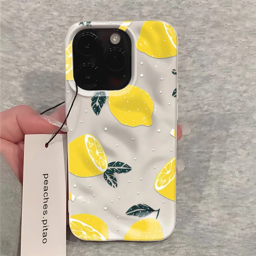 Чехол для iPhone 14 Pro Max, белый, с лимонами, ТПУ