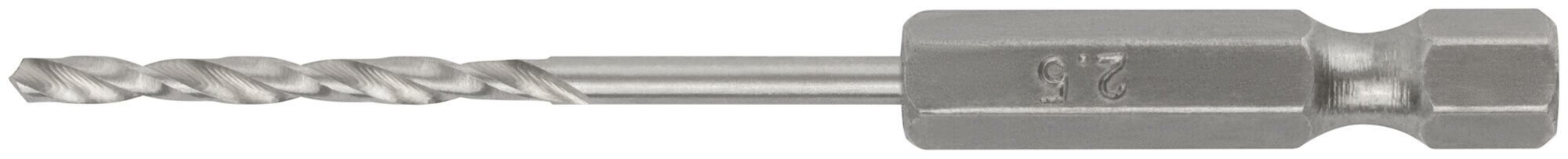Сверло HSS по металлу, полированное, U-хвостовик под биту, инд. упаковка 2,5 мм