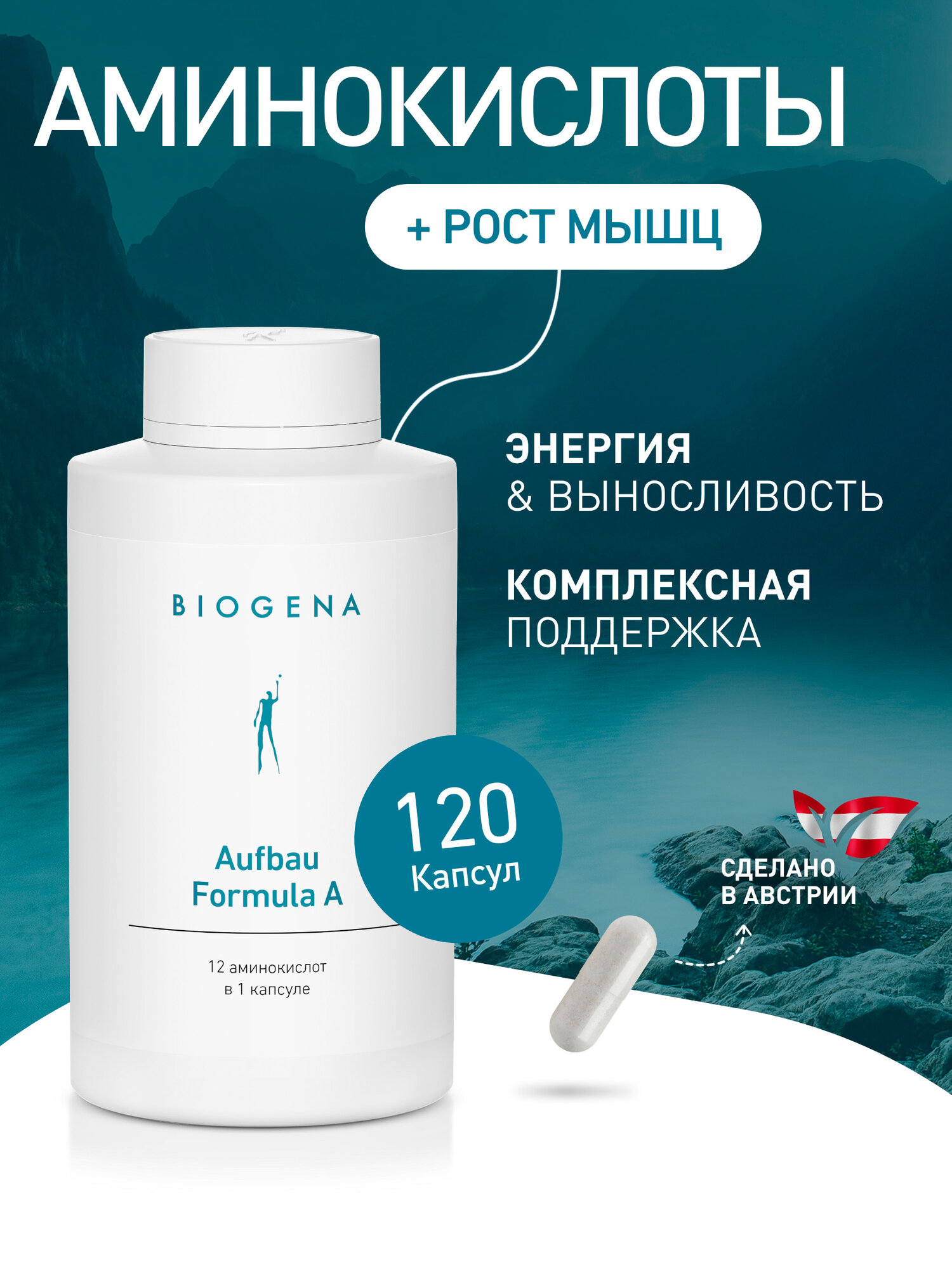 Biogena 12 аминокислот чтобы увеличить мышечный объём и повысить выносливость Формула Аминокислоты, 833 мг