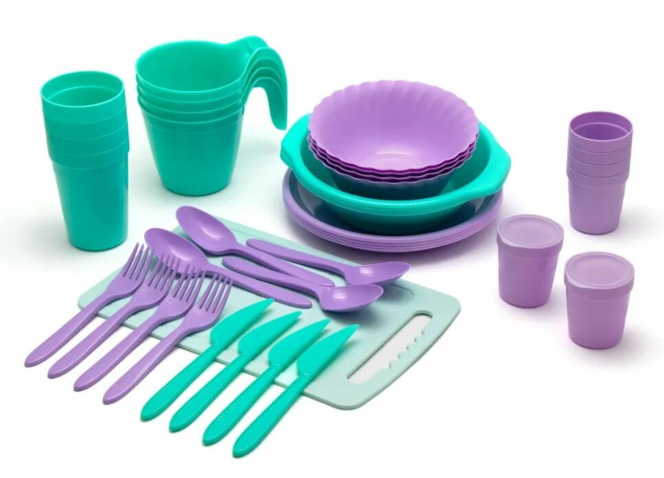 Набор для пикника следопыт Camping Set, на 4 персоны, пластик, в контейнере, PF-CWS-PS06