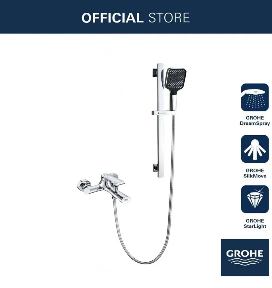 Смеситель для ванны GROHE с душевым гарнитуром, латунь, глянцевый, с термостатом