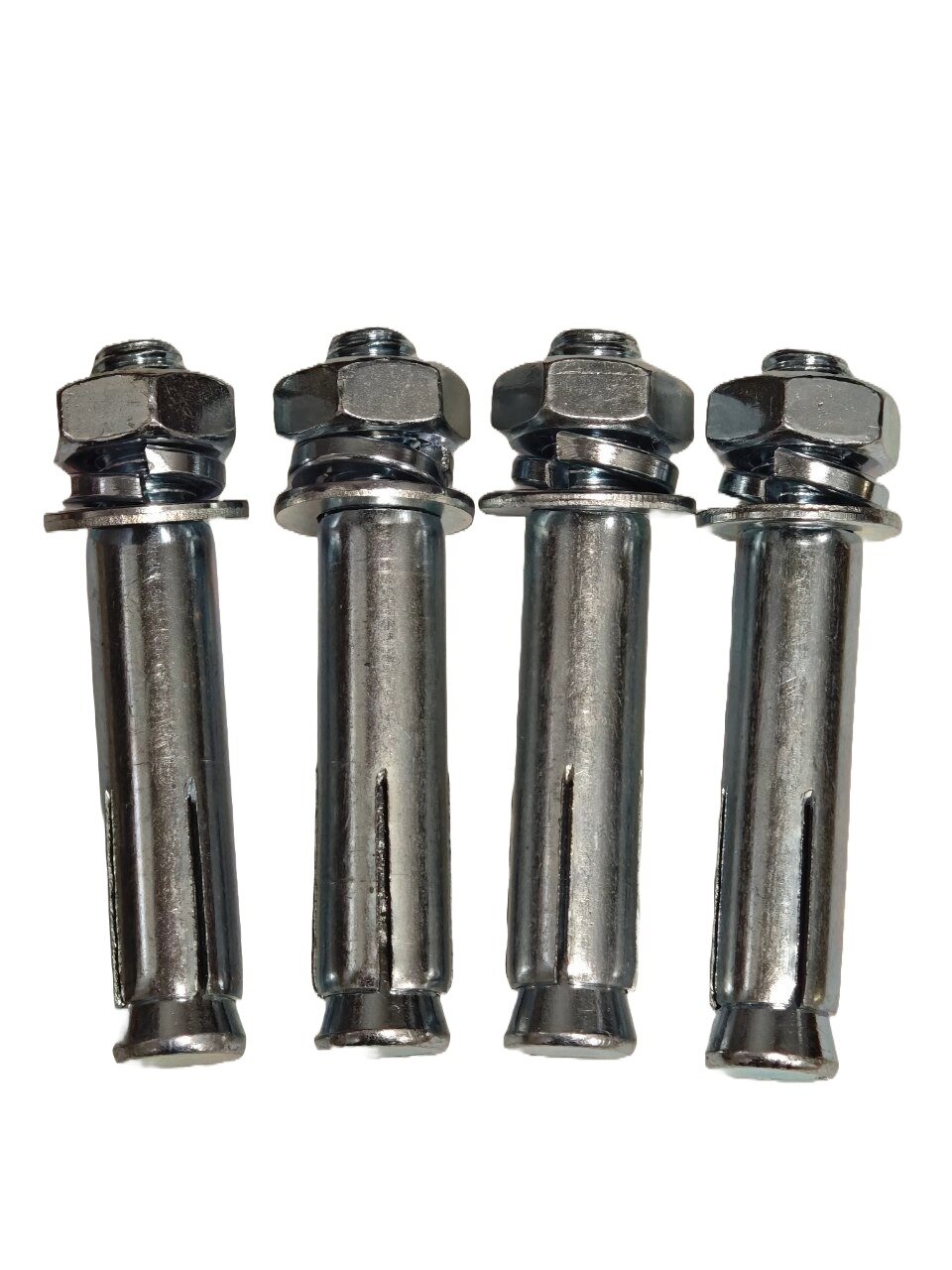 Анкерный болт с гайкой и шайбой гровера, М8х10х50 мм, , 4шт, покрытие белый цинк.