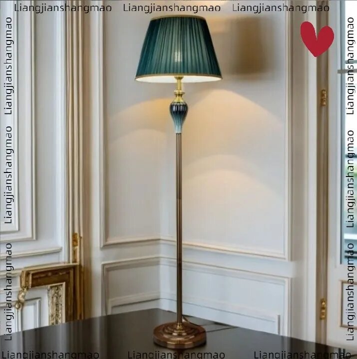Напольный светильник в стиле ретро для гостиной с тканевым абажуром, зеленый