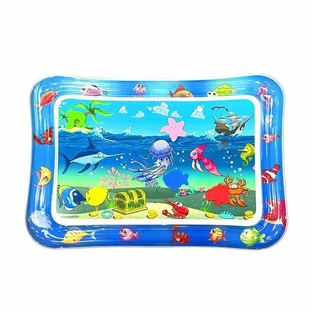 Детский развивающий водный акваковрик. Надувной коврик с рыбками для малышей