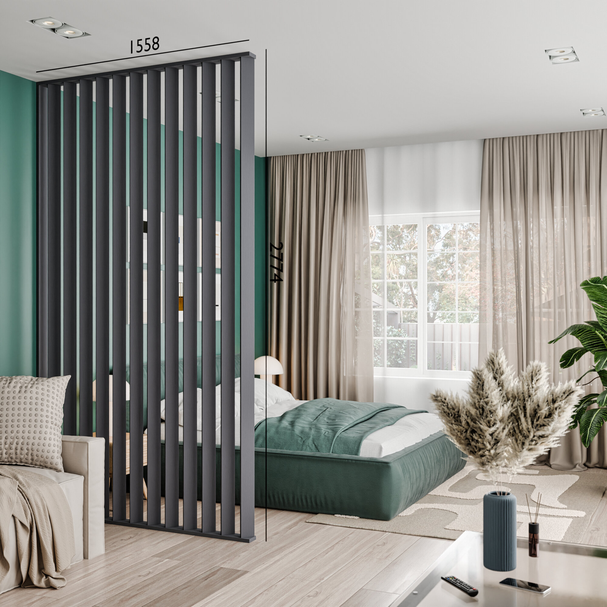 Перегородка для зонирования пространства на ширину 155 см, ЛДСП, графит