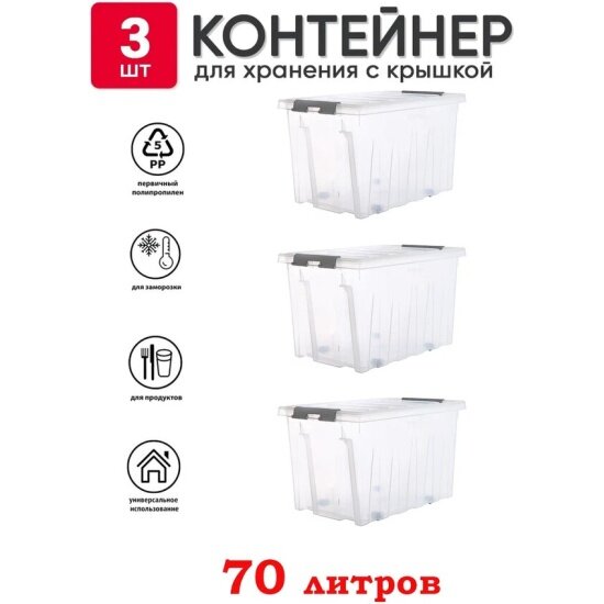 Набор контейнеров Rox Box на роликах с крышкой 70 л. Цвет прозрачный