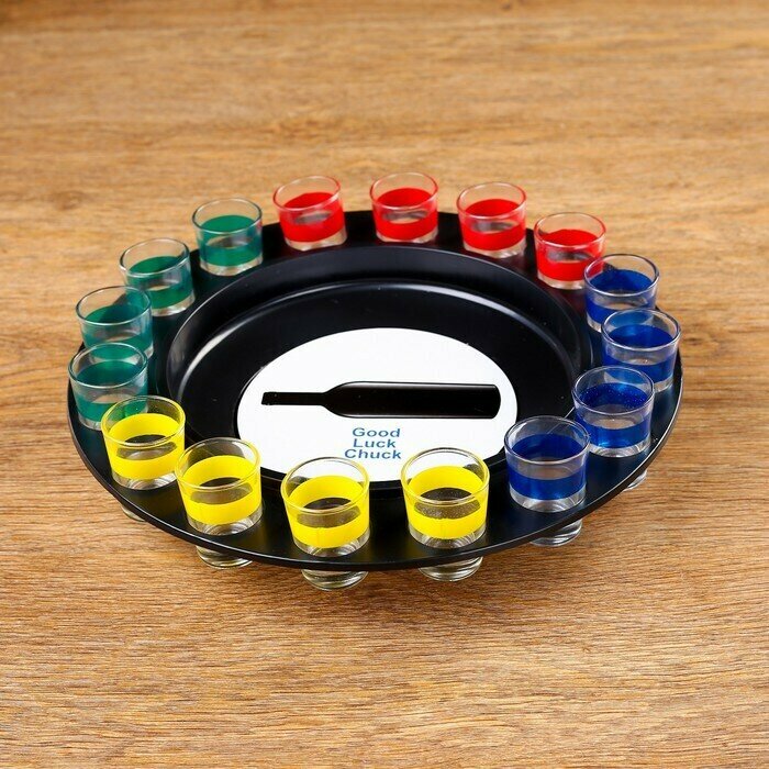 Пьяная игра 'Бутылочка', рулетка d 30 см, 16 стопок