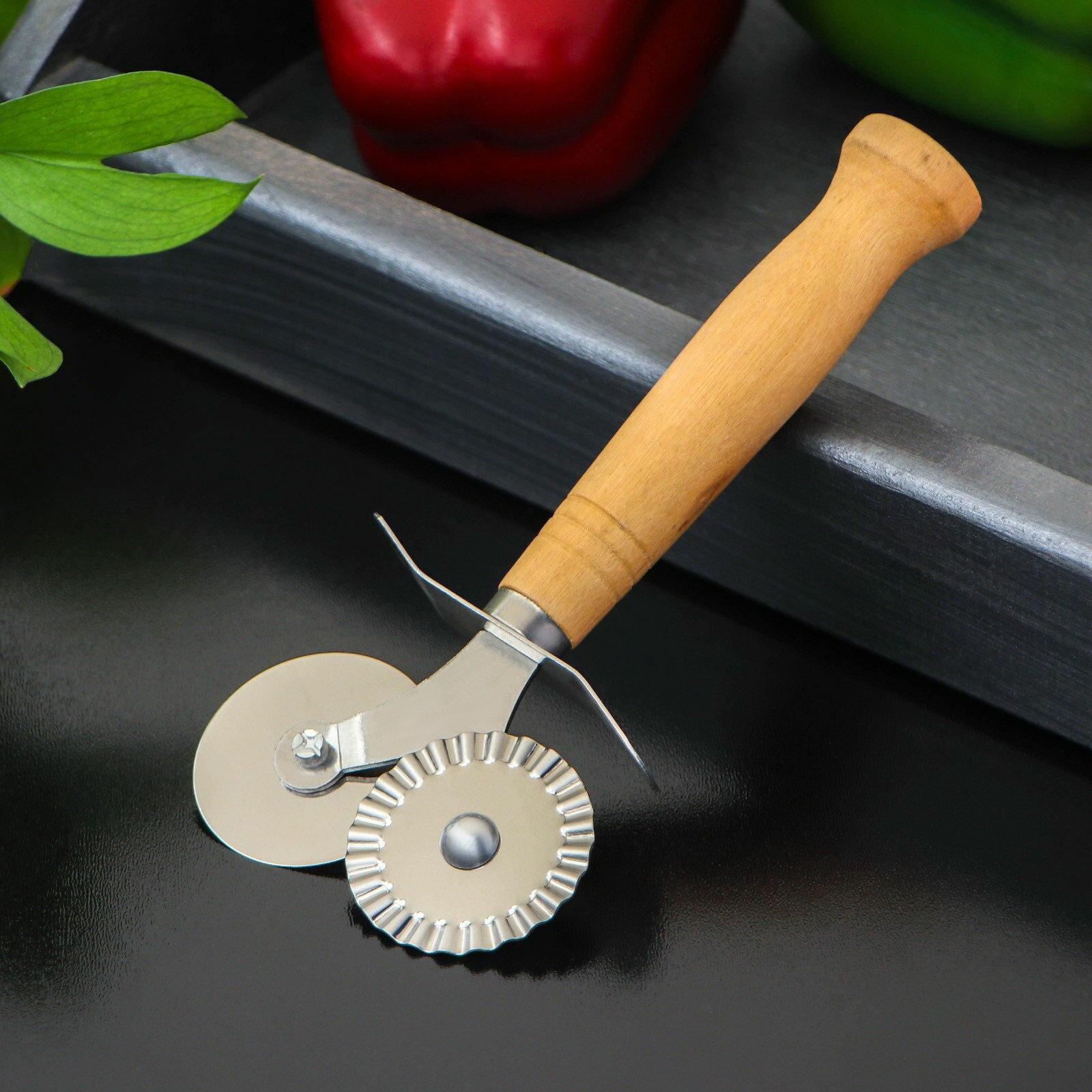 Нож для пиццы и теста двойной "Классик", 16 см, нержавеющая сталь, бежевый