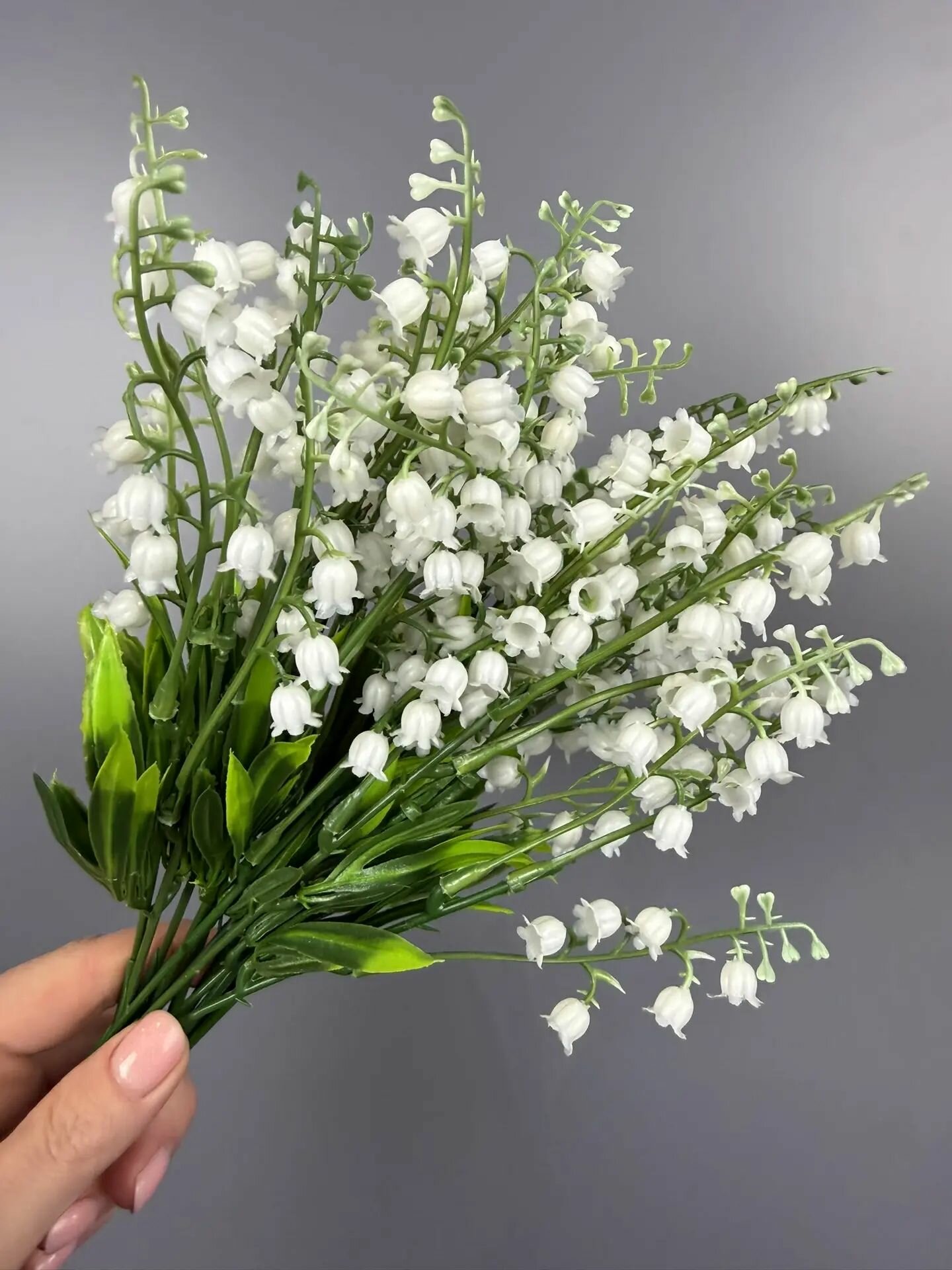 Искусственные цветы Ландыши мелкие пышные 3 букета 45 веток с цветами 32 см