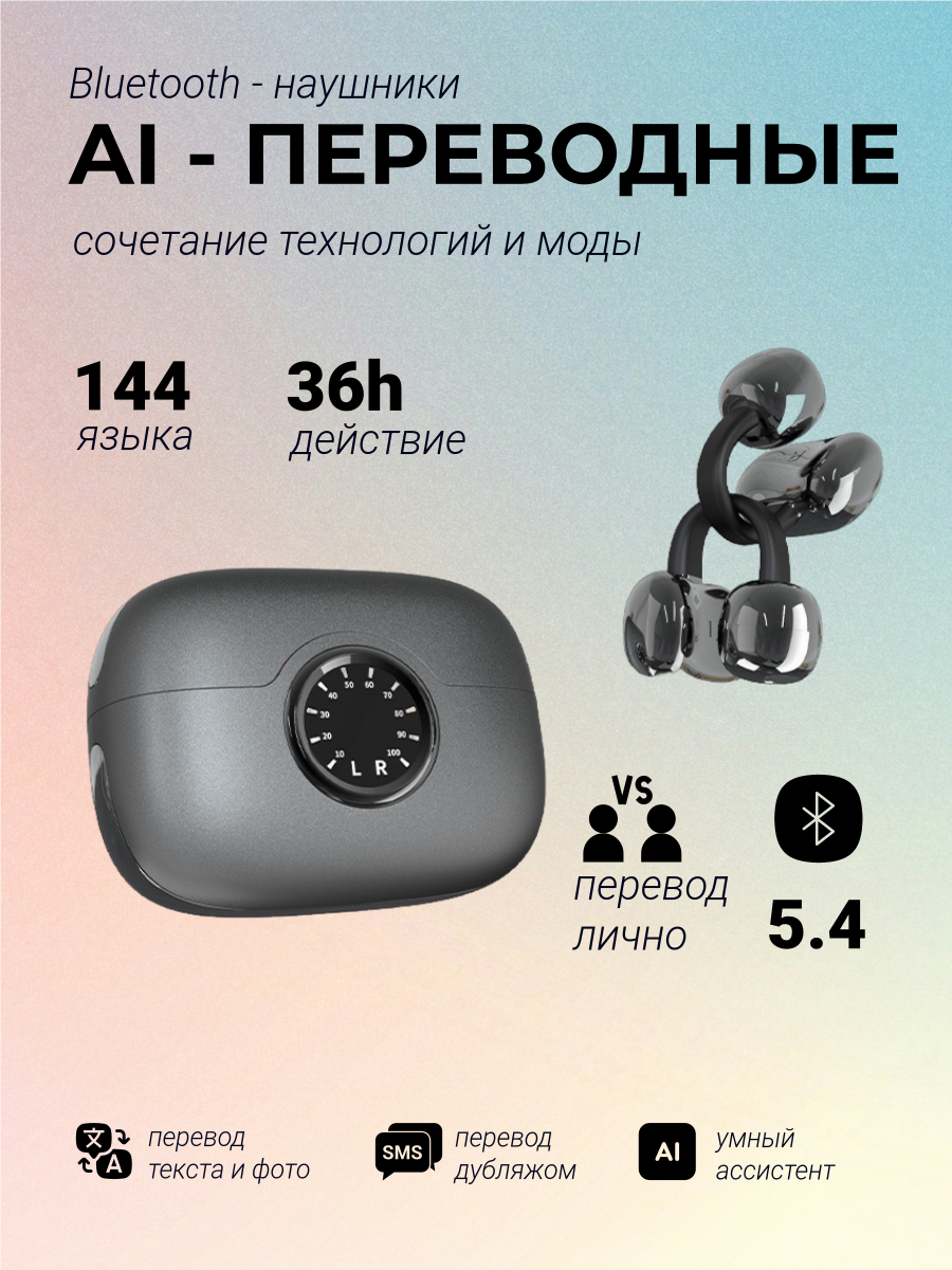 Умные AI наушники переводчик, беспроводные bluetooth наушники OPEN EAR CLIP-EARBUDS А80 с AI ассистентом, дублированный перевод