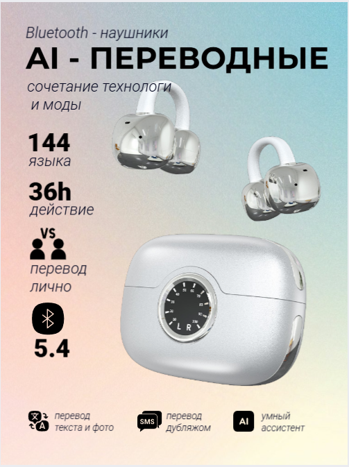 Умные AI наушники переводчик, беспроводные bluetooth наушники OPEN EAR CLIP-EARBUDS А80 с AI ассистентом, дублированный перевод