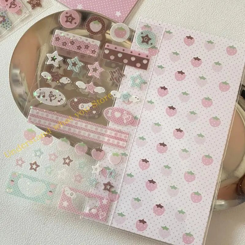 J60a блестящая декоративная наклейка Strawberry Star Music Note Sticked Sticker для журнала Case Project