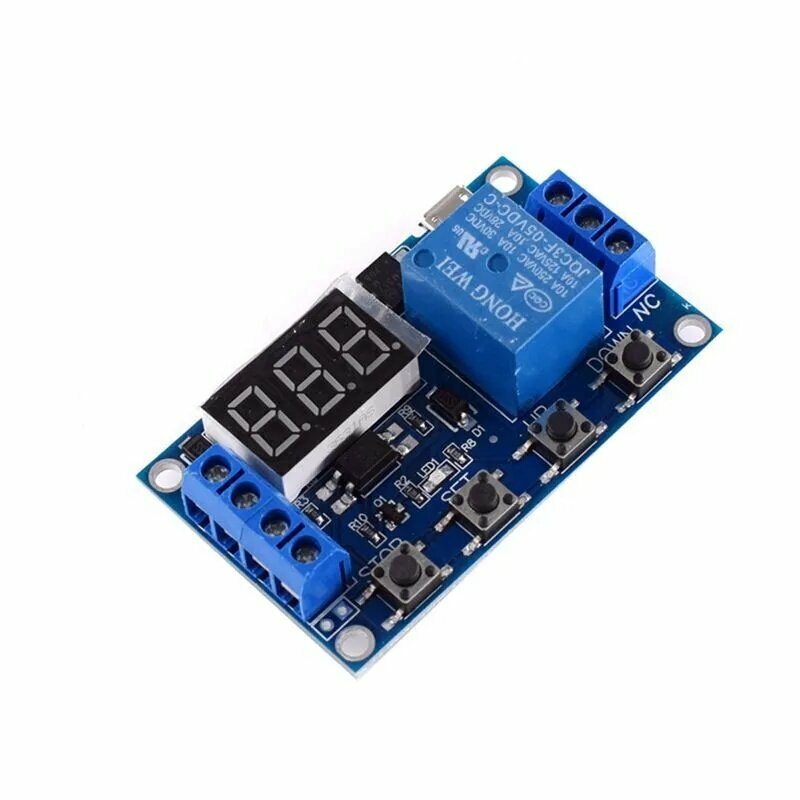2 шт. Реле автоматического цикла с LED-дисплеем и поддержкой DC 6-30V, Micro-USB 5V (синее)