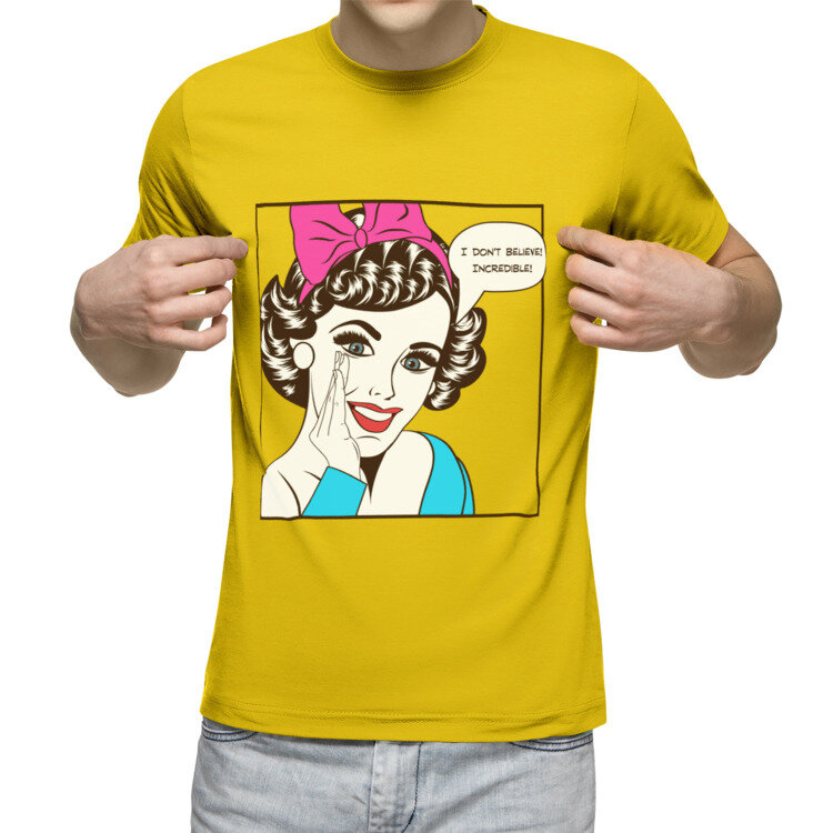Мужская футболка «Поп-арт дива в шоке невероятно!» (желтый, 2XL)