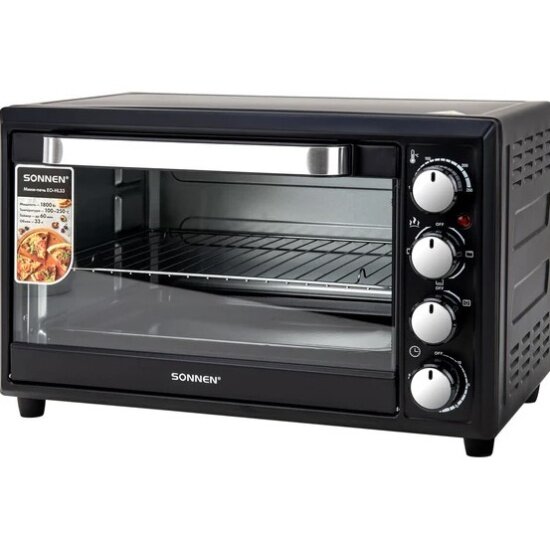 Мини-печь электрическая Sonnen EO-HL33, 1800 Вт, 33 л, 3 режима нагрева, таймер, механическое управление, черная, 458305