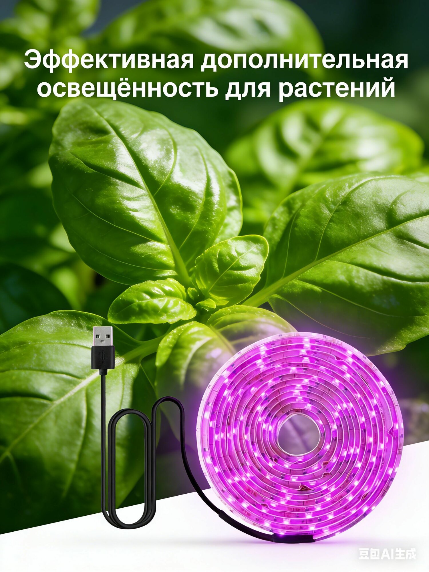 Фитолента светодиодная полного спектра 5V USB с солнечной панелью, водонепроницаемая лампа для растений, рассады и цветов, 5 Вт