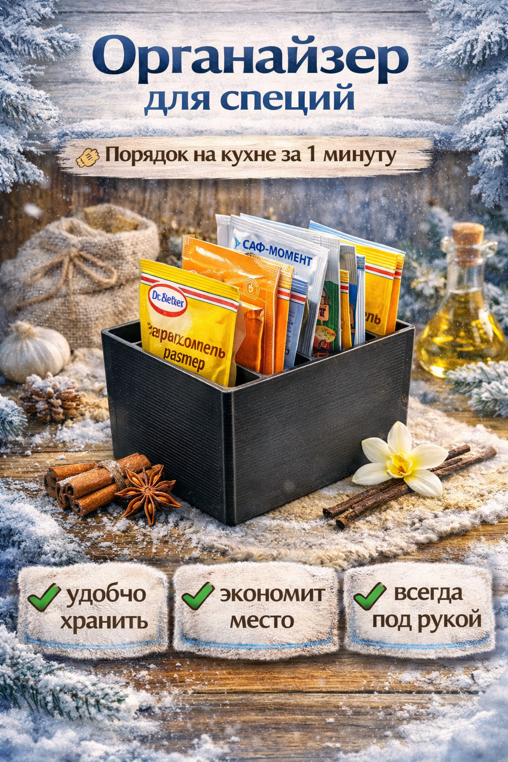 Удобная Подставка органайзер для специй 65 мм, черный 1 штука